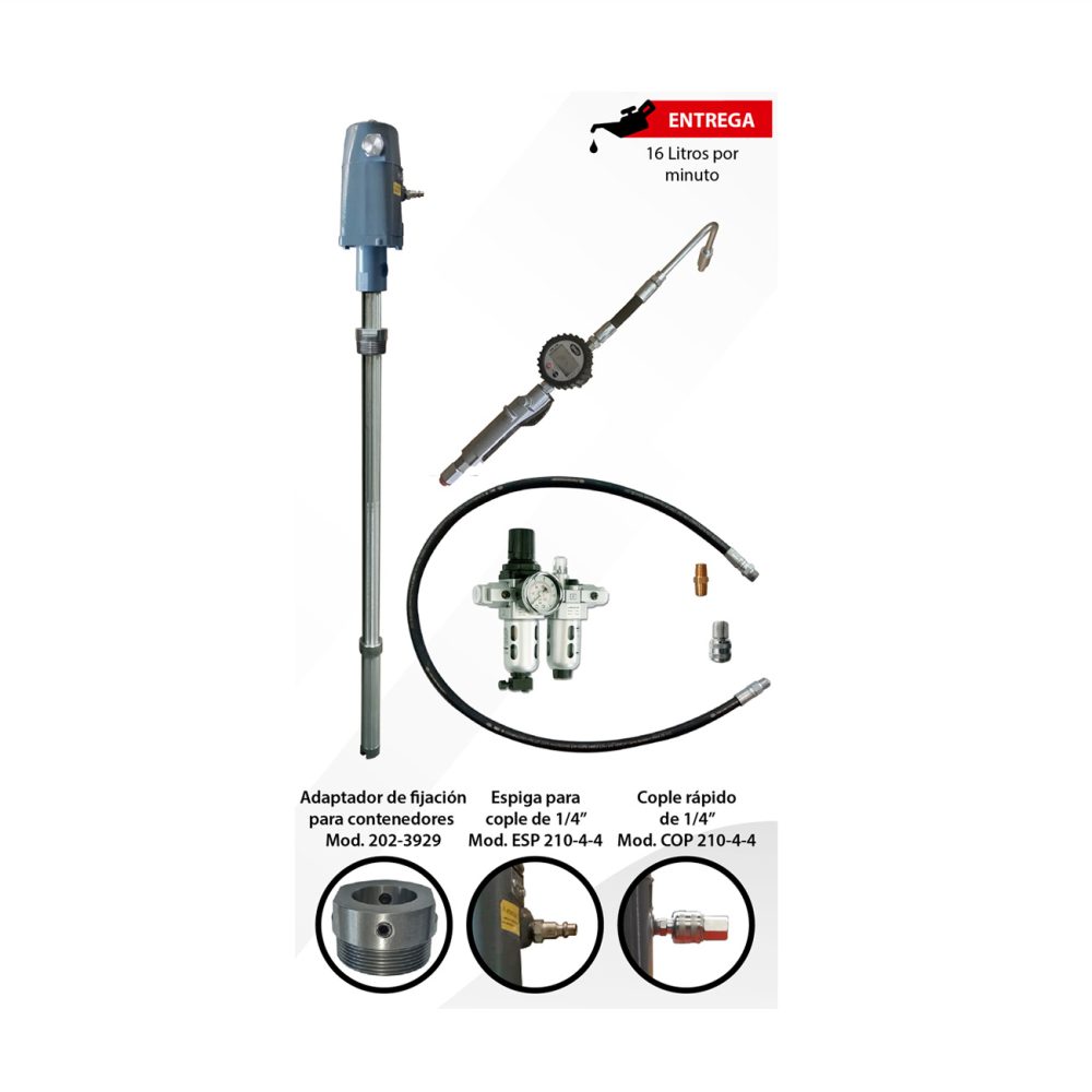 Modelo 612-004-KIT Kit de Bomba Neumática para Aceite de Pie Largo 200 Lts – Erkco