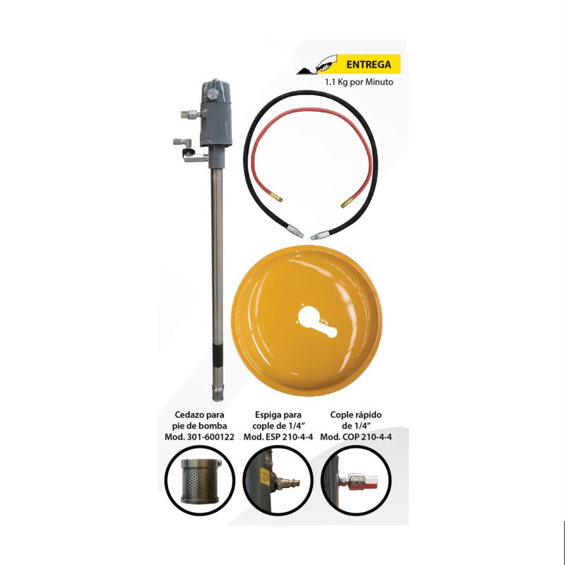 Modelo 612-264-D Bomba Neumática Para Grasa de Pie Largo 200Kg – Erkco